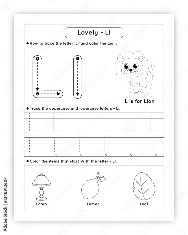 Letter L Tracing Worksheet Handwriting Practice Simple Illustrations ...