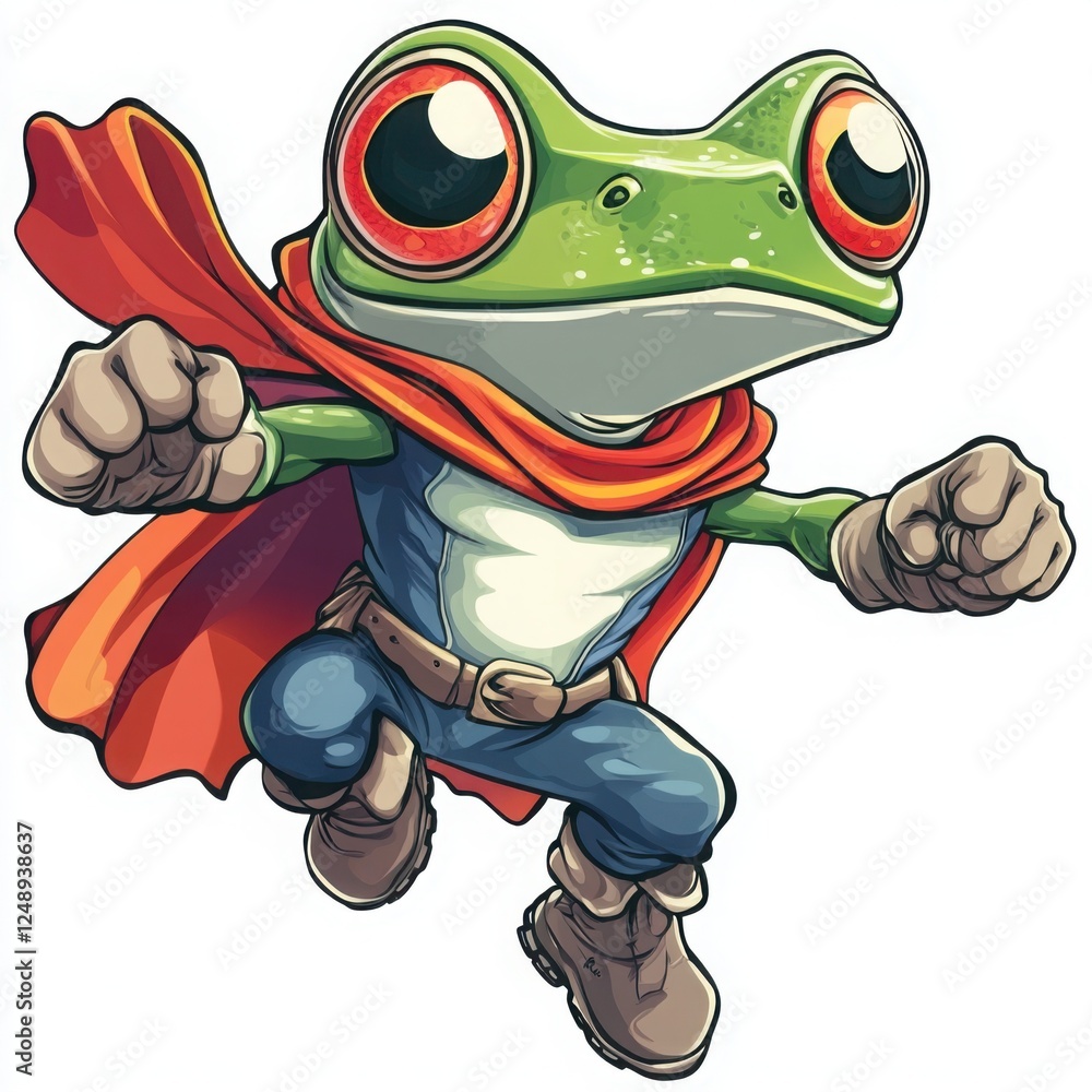 Ilustración de Stock Super Frog: A super-powered cartoon frog in a red ...