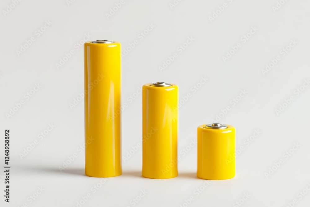 Yellow batteries, size comparison, white background, energy Stock Photo ...