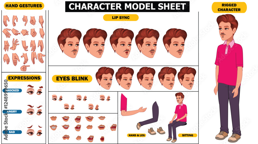 Vector de Stock Indian Village Man Sprite Sheet | Rigged 2D Character with Lip Sync, Walk Cycle ...