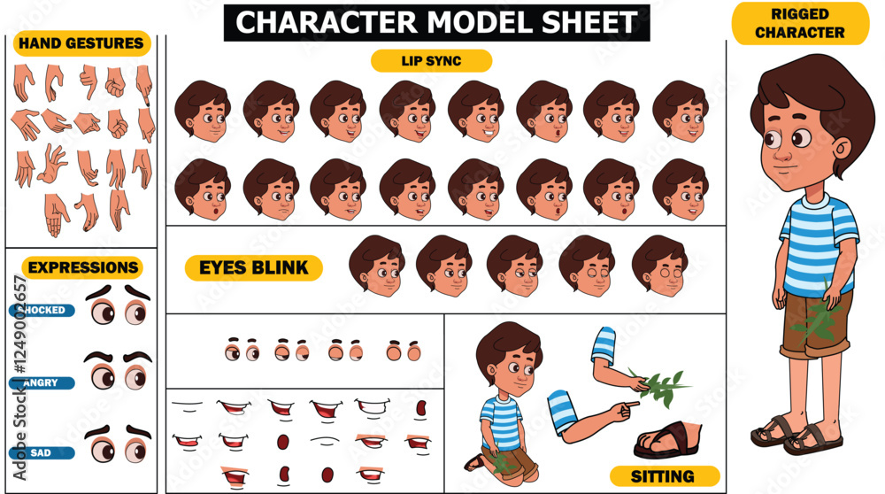 Boy Sprite Sheet | Rigged 2D Character with Lip Sync, Walk Cycle, Eye ...
