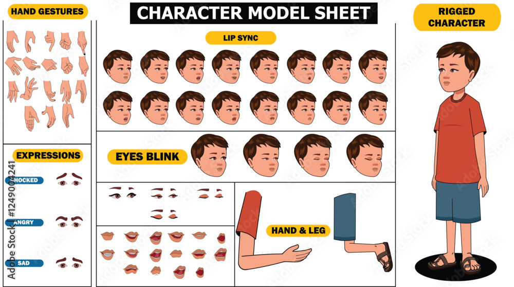 Boy Sprite Sheet | Rigged 2D Character with Lip Sync, Walk Cycle, Eye ...