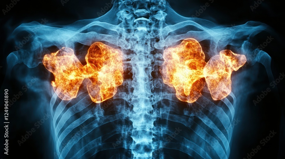 Medical X-Ray Imaging of inflamed shoulder joints, showing ...
