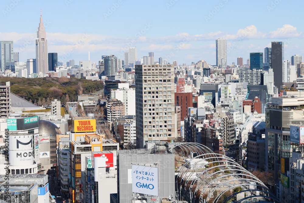 TOKYO, JAPAN - February 4, 2025: Overhead view of Tokyo's Shibuya area ...