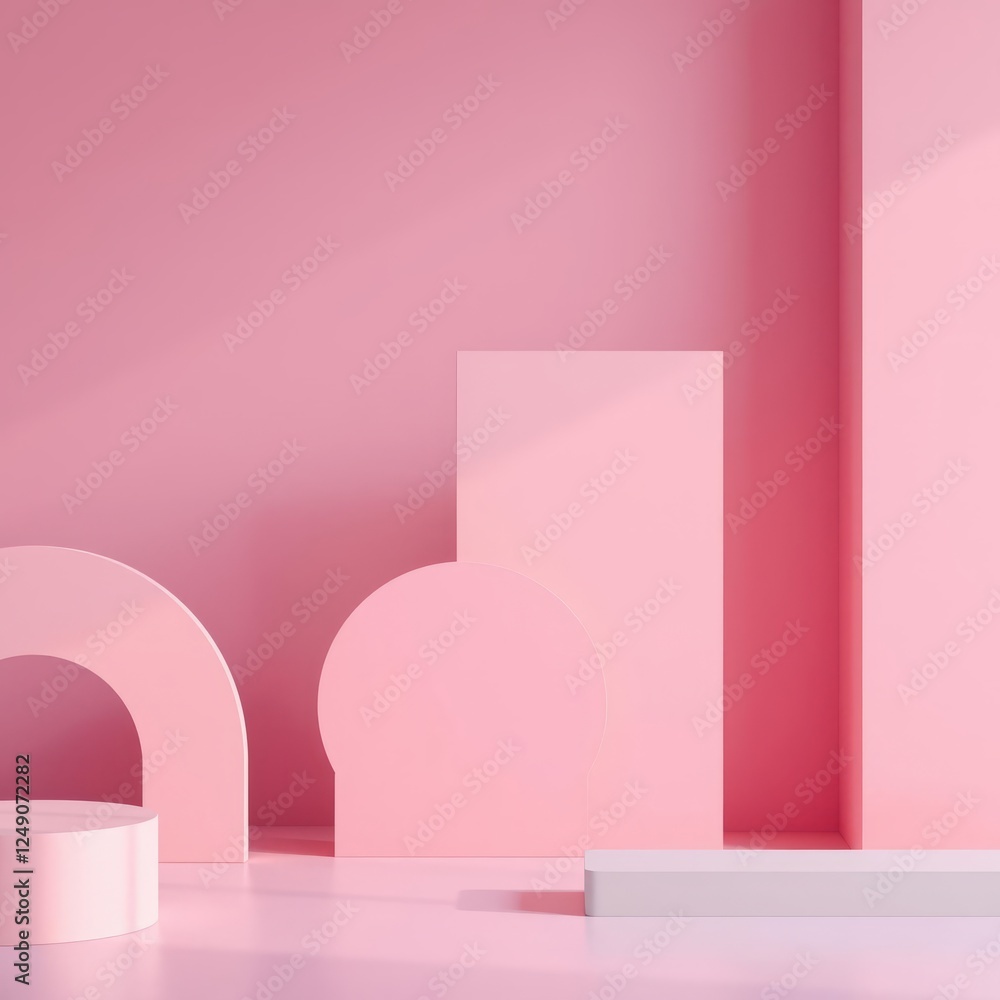 Minimal geometric shapes in soft pastel colors create serene and modern ...