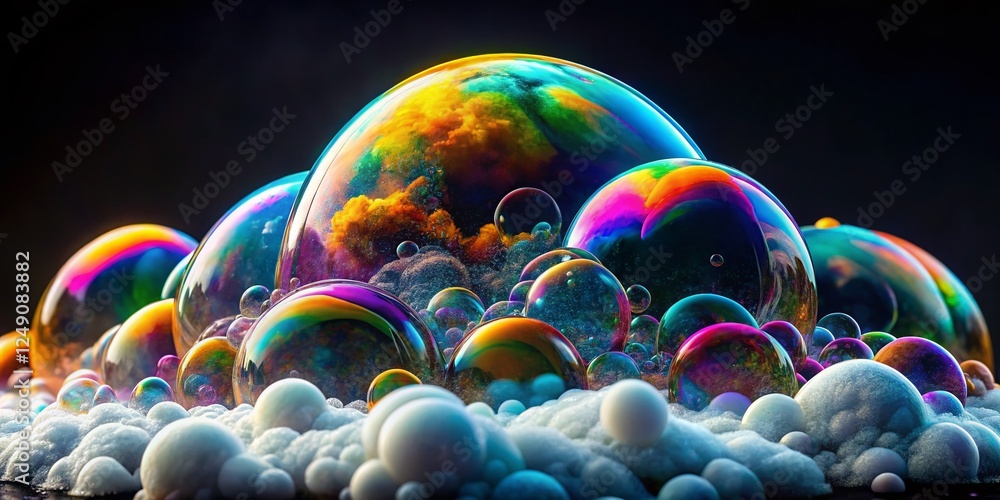 Macro Abstract Bubbles: 3D Animated Foam Cloud Expanding on Black ...