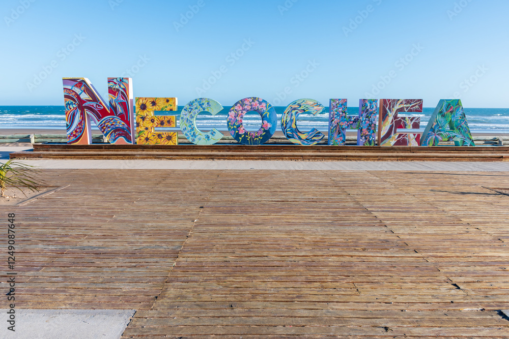 NECOCHEA, ARGENTINA - Jan 5, 2025: Colorful Necochea Letters on beach ...