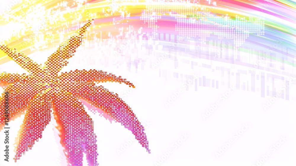 pixelated cannabis leaf with a retro rainbow effect, offering a ...