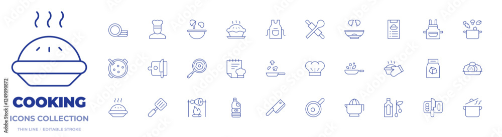 Cooking icons collection. Thin Line icons, editable stroke. chef, clean ...