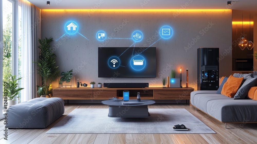 Modern Living Room with Smart Technology and Connected Devices ...