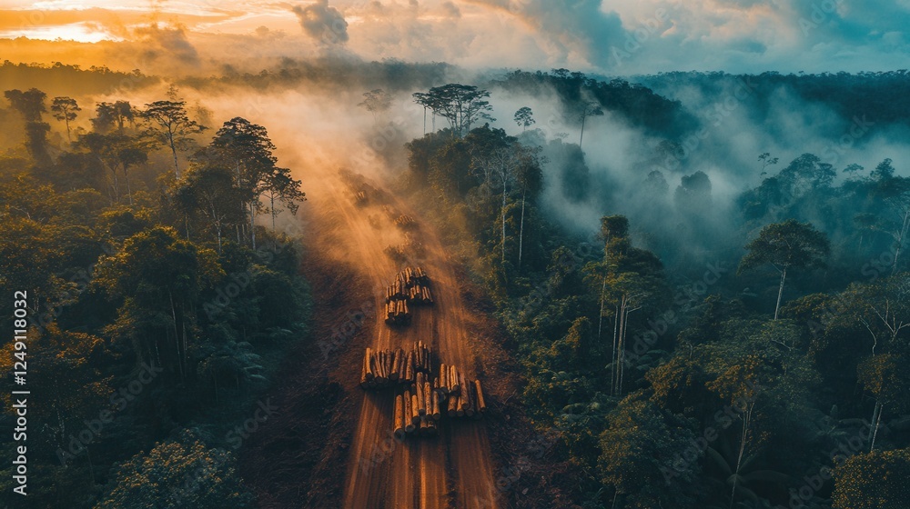 Deforestation in the Amazon, nature destruction, logging industry ...