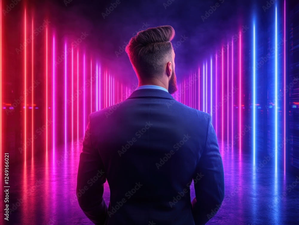 Witness A bold entrepreneur stepping into a digital portal labeled ...