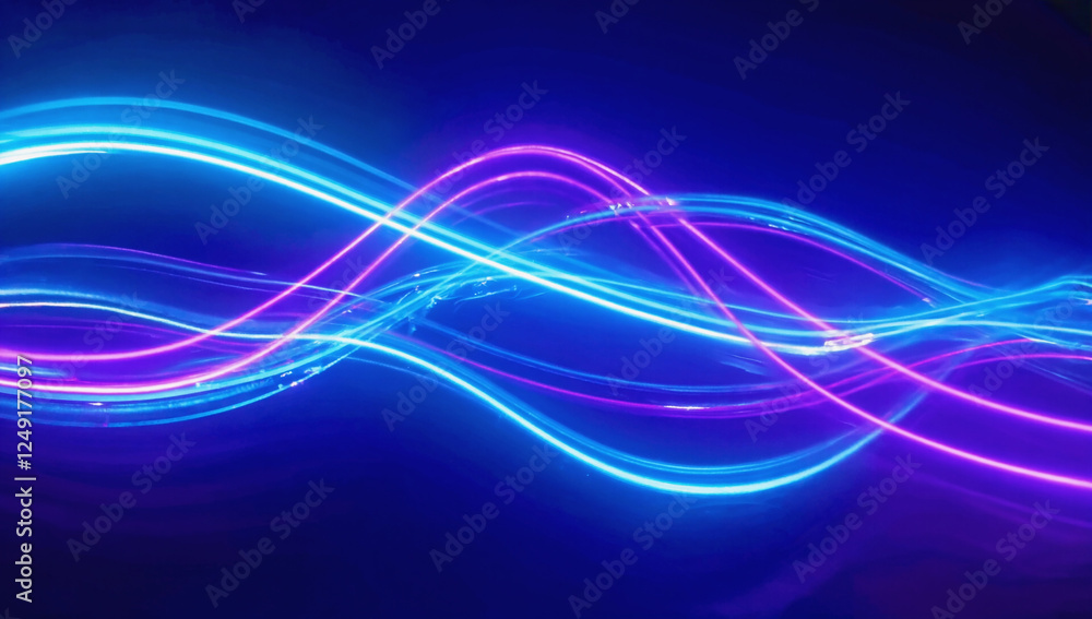 Neon Wave Abstract: Vibrant blue and purple neon lines flow dynamically ...