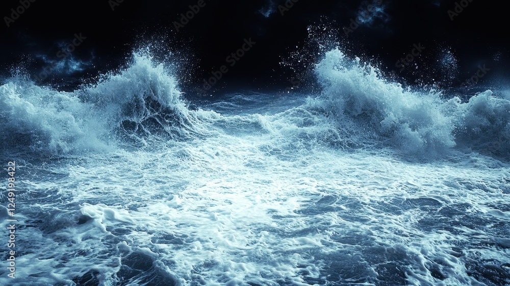 Ocean storm waves at night, dark sky, powerful nature, dramatic scene ...