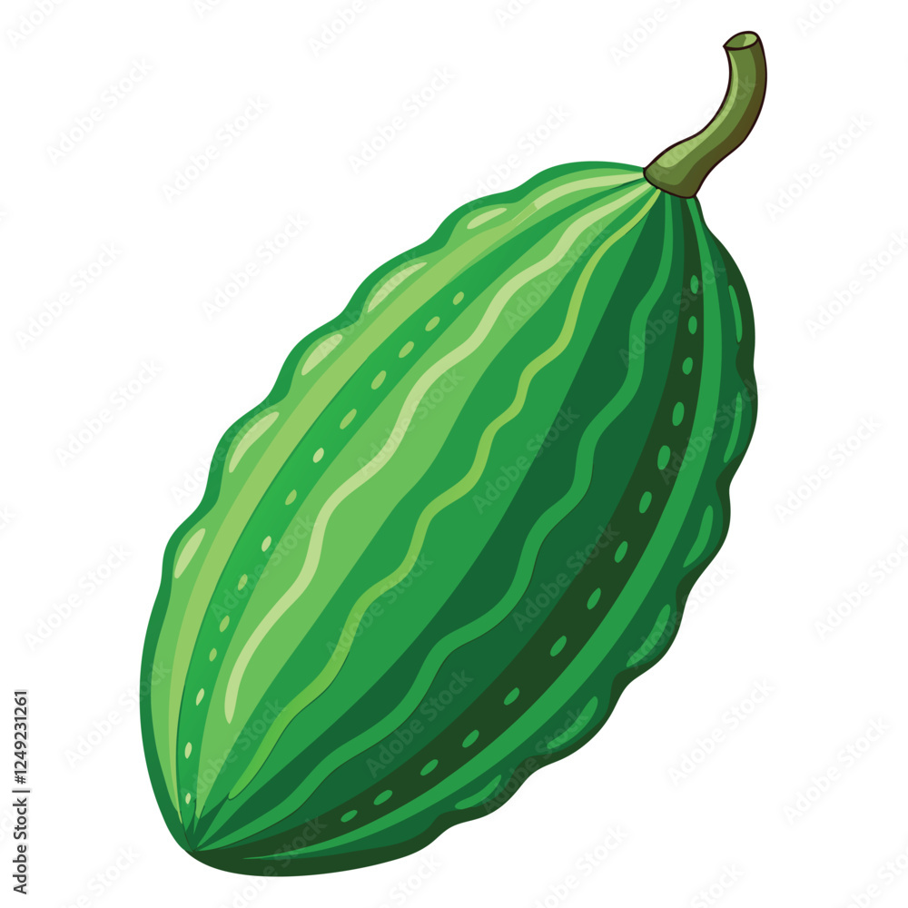 Cartoon Bitter Melon Illustration: Green Vegetable Art, Healthy Food ...