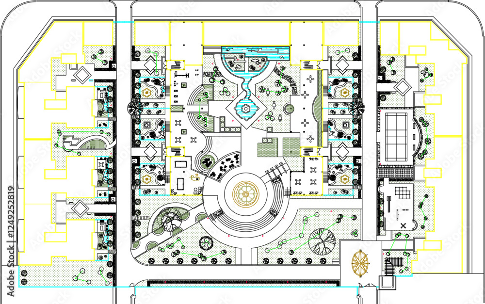 vector sketch, silhouette illustration, site plan layout, city park ...