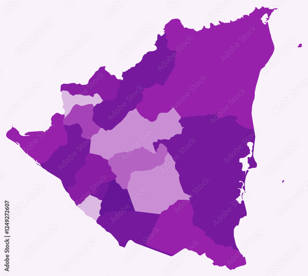 Map of Nicaragua with regions. Just a simple country border map with ...