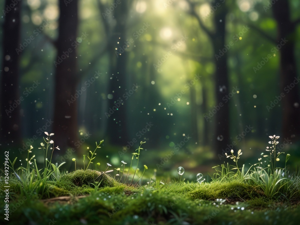 Beautiful firefly in the night at nature forest. Spring banner, spring ...