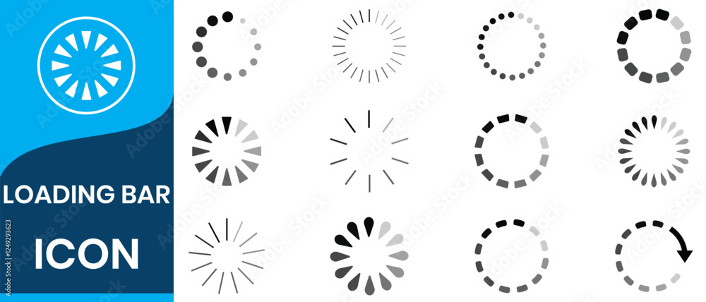 Set loading bar icons. Progress bar loading signs. loading status bar in different design ...