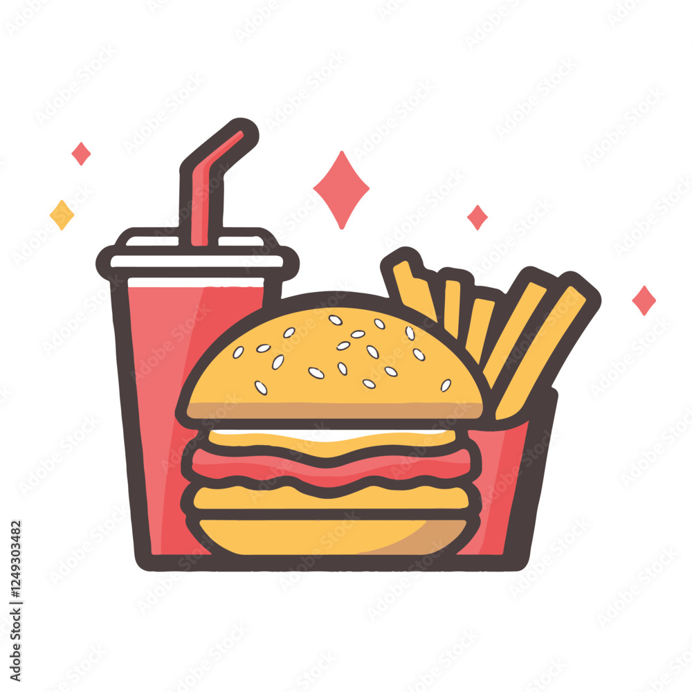 fast food clipart hamburger and fries with drink Stock Vector | Adobe Stock