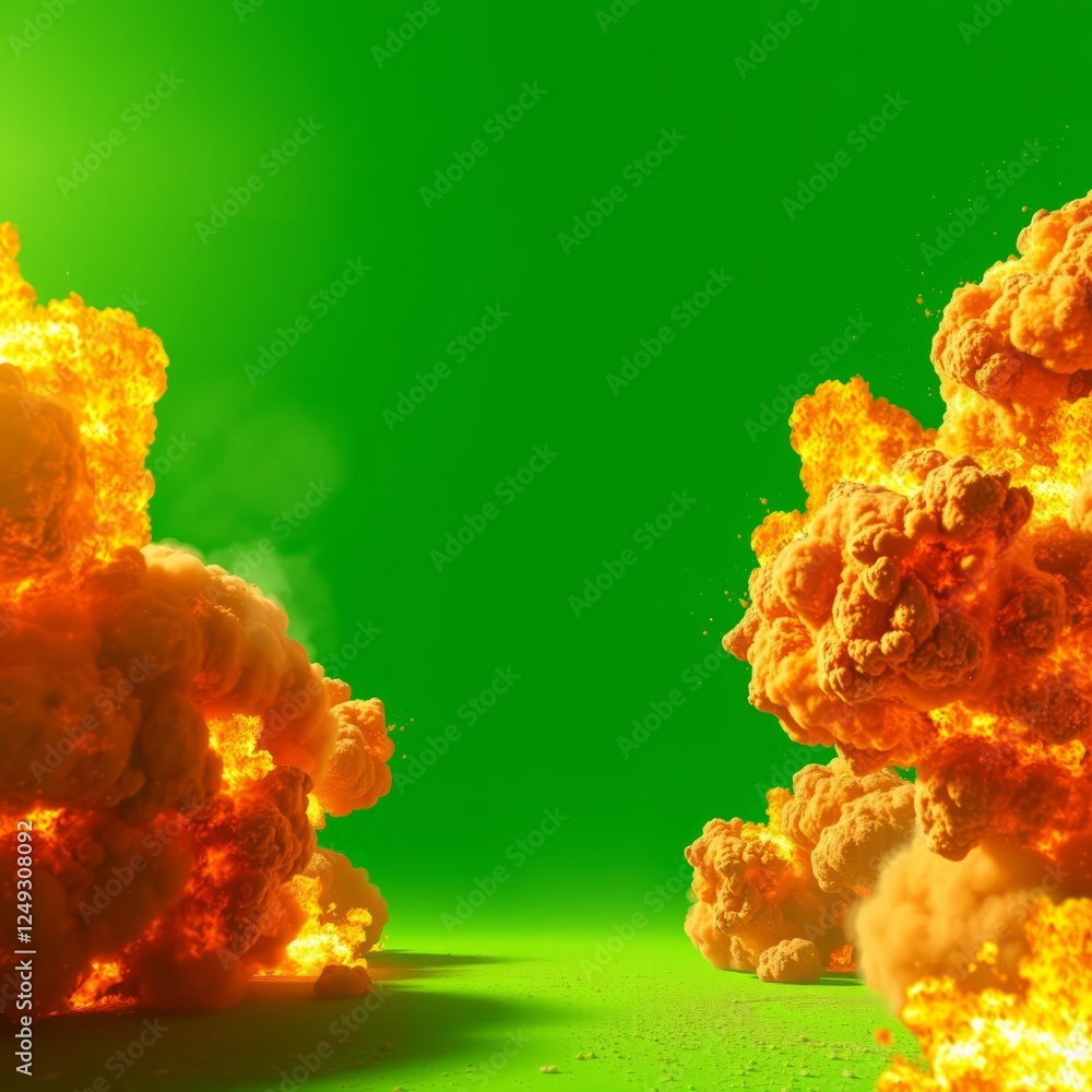 High-quality 4k fire explosion animation green screen background ...
