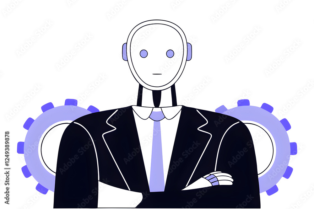 humanoid robot in business suit stands with arms crossed, demonstrating ...