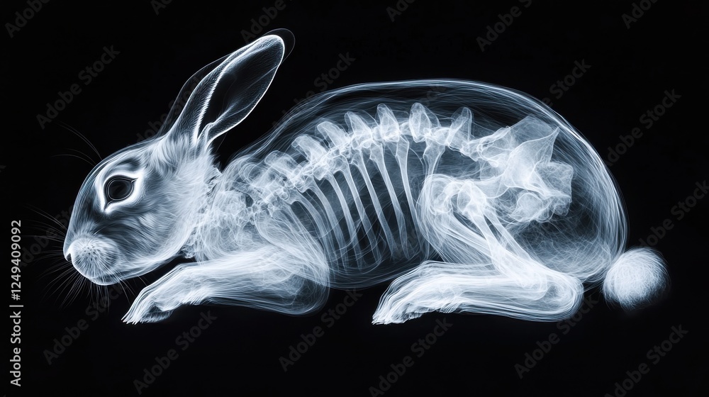 X ray image of a rabbit, showing its skeletal structure in grayscale ...
