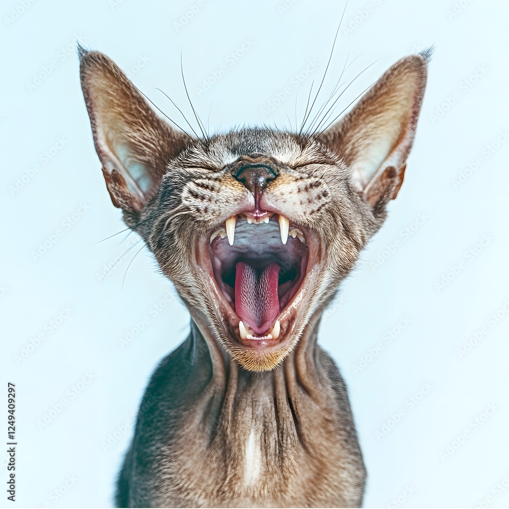 Yawning Sphynx Cat: A close-up portrait of a Sphynx cat with its mouth ...
