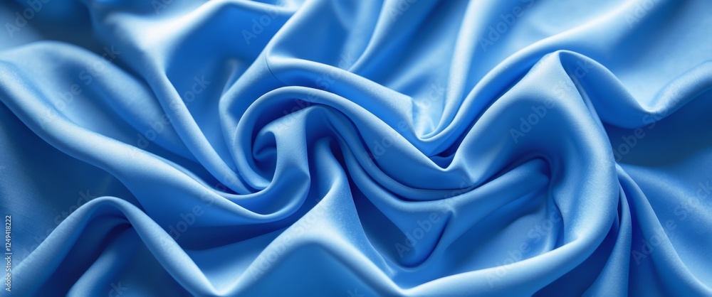 Vibrant blue fabric texture with elegant wrinkles and folds creating a ...