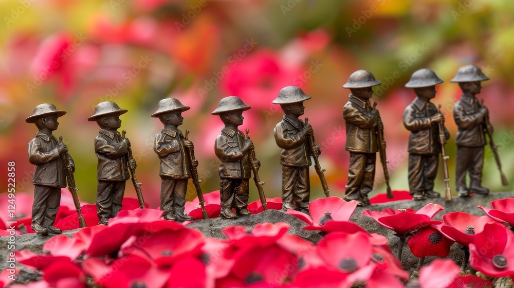 Wwi soldiers commemorating armistice day with red poppy flowers for ...