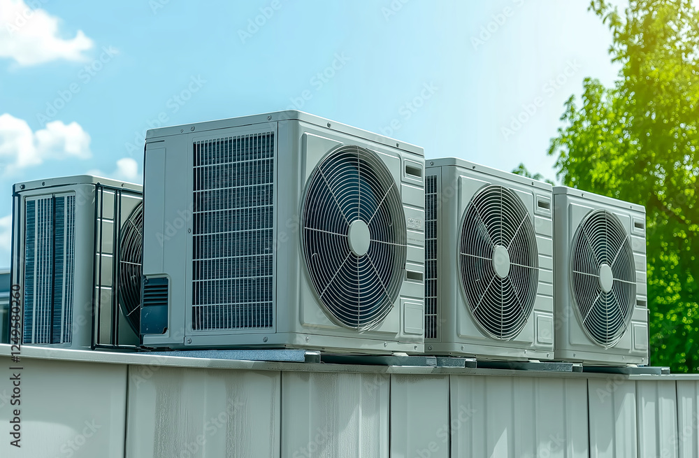 Industrial air conditioning units installed on the rooftop of a ...