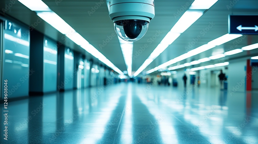Airport Terminal: A high-resolution security camera installed in an ...