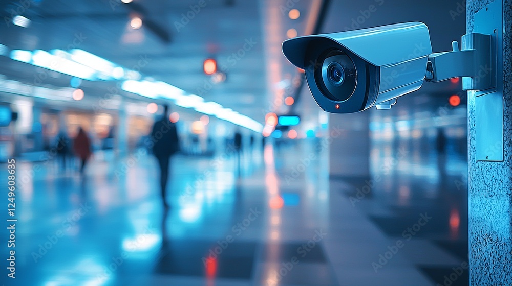 Airport Terminal: A high-resolution security camera installed in an ...