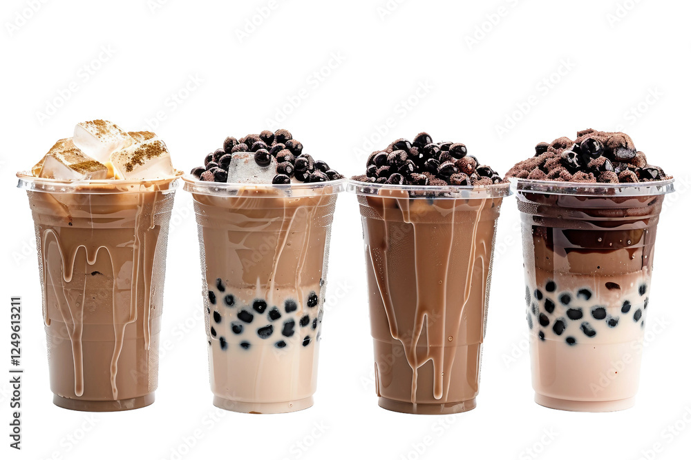 Chocolate Flavored Bubble Milk Tea with Black Tapioca and Ice in a Cup ...