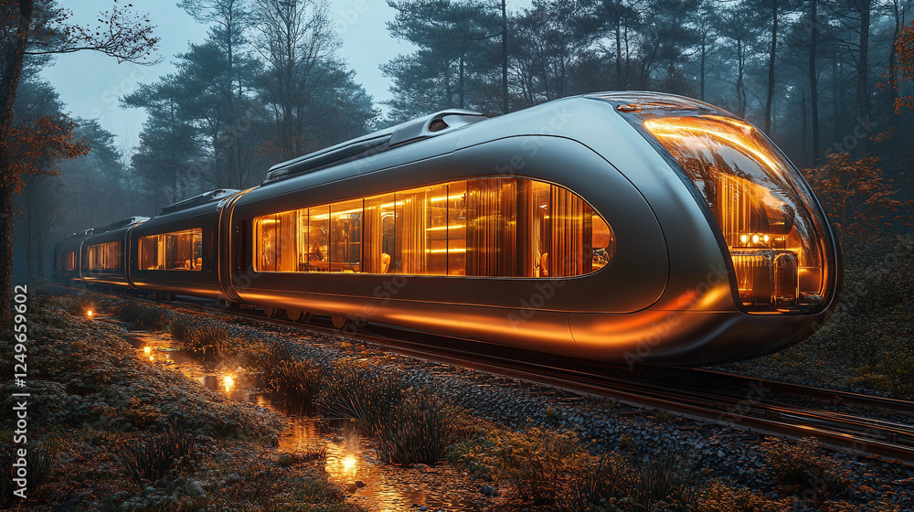 promotional photography of an exterior of futuristic orient express ...