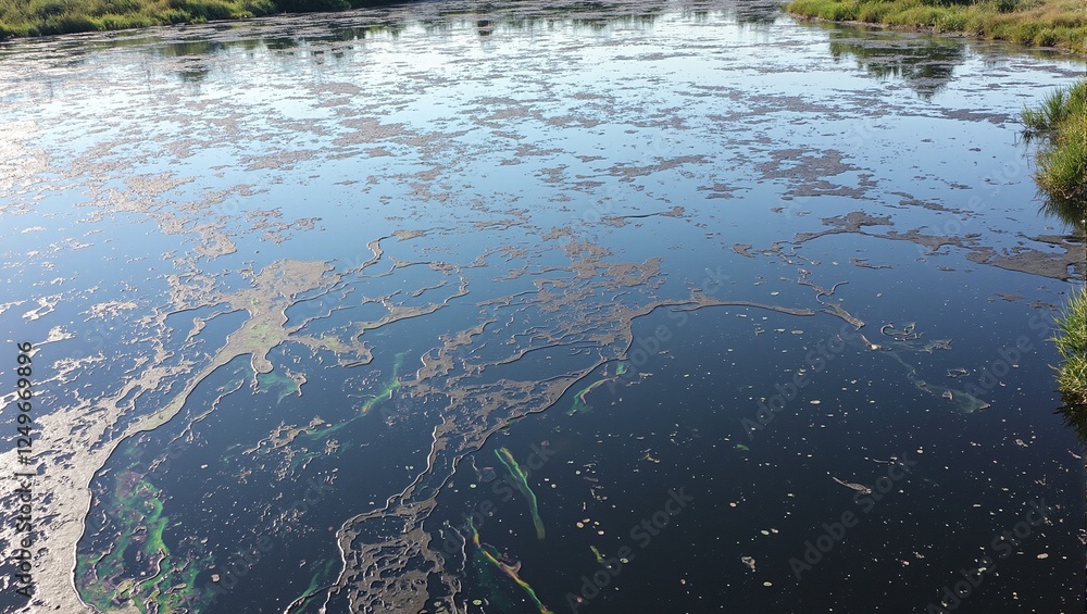 Environmental disaster Toxic oil spill creating mesmerizing patterns on ...