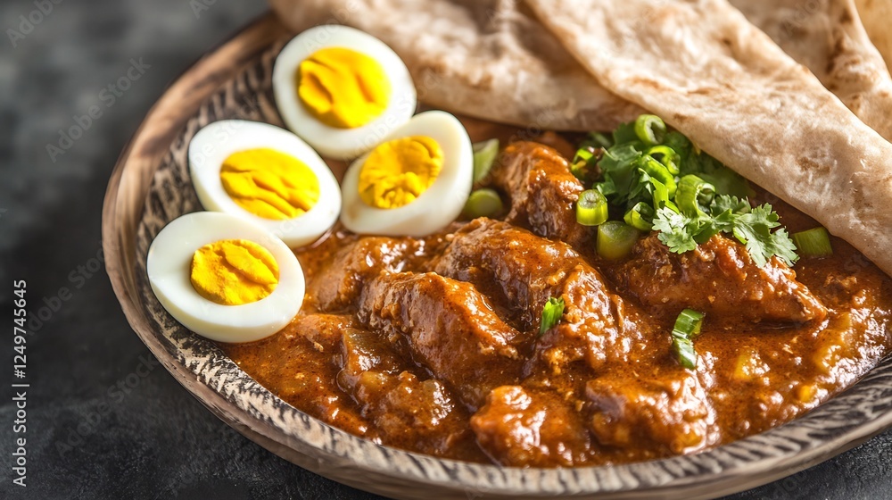 Ethiopian doro wat spicy chicken stew served injera bread and hard ...