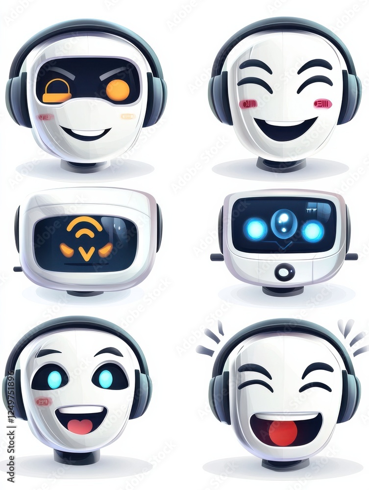 Ilustración de Stock Chatbot avatar. Chat bot head with different ...
