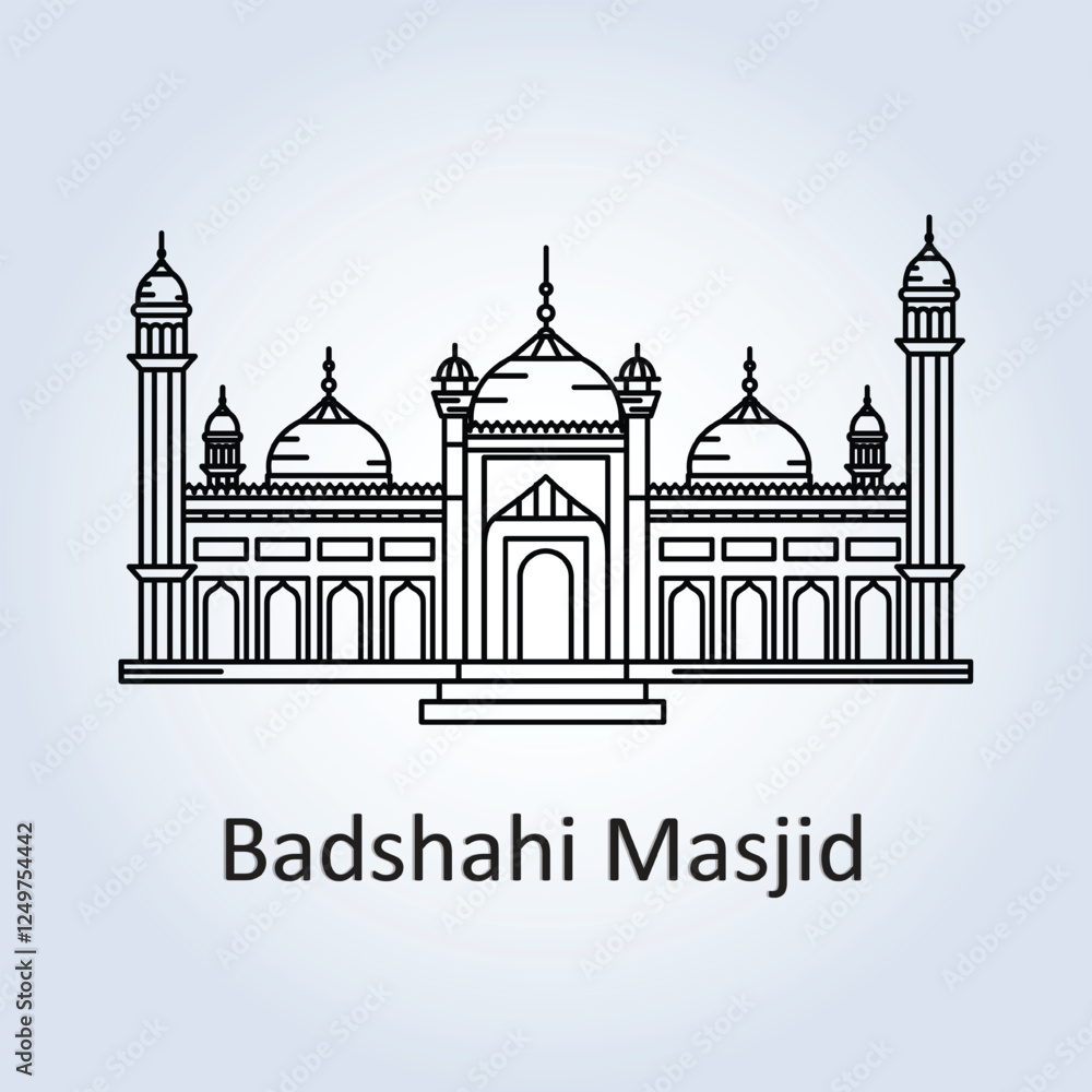 Badshahi mosque black outline Monument Lahore Pakistan, architectural ...