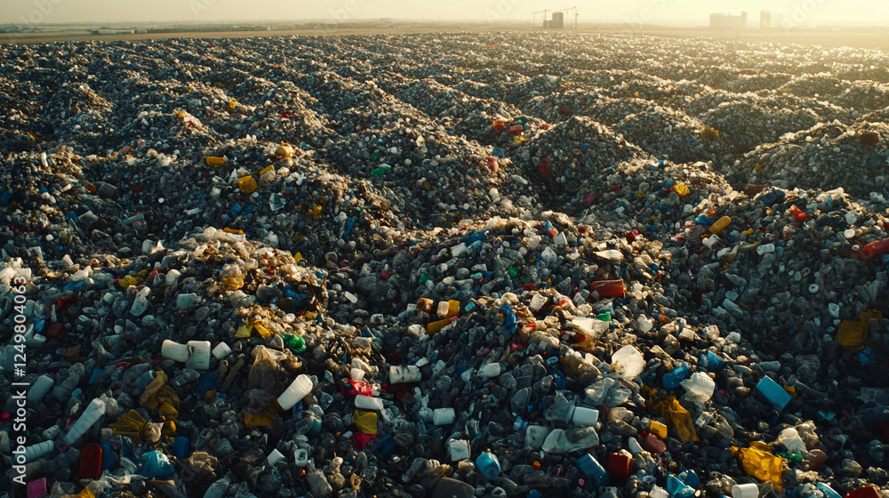 Aerial view of piles of plastic waste accumulating, symbolizing ...