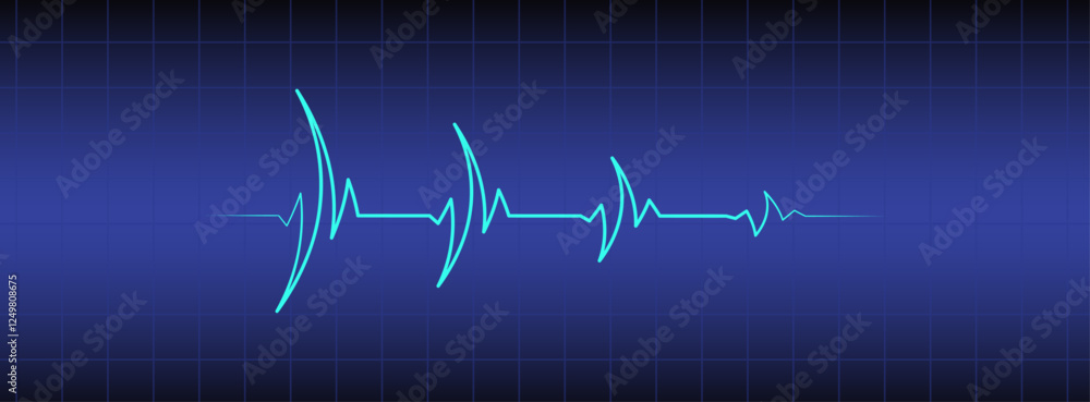 Editable blue medical monitor background heart rhythm diagram, blue EKG ...