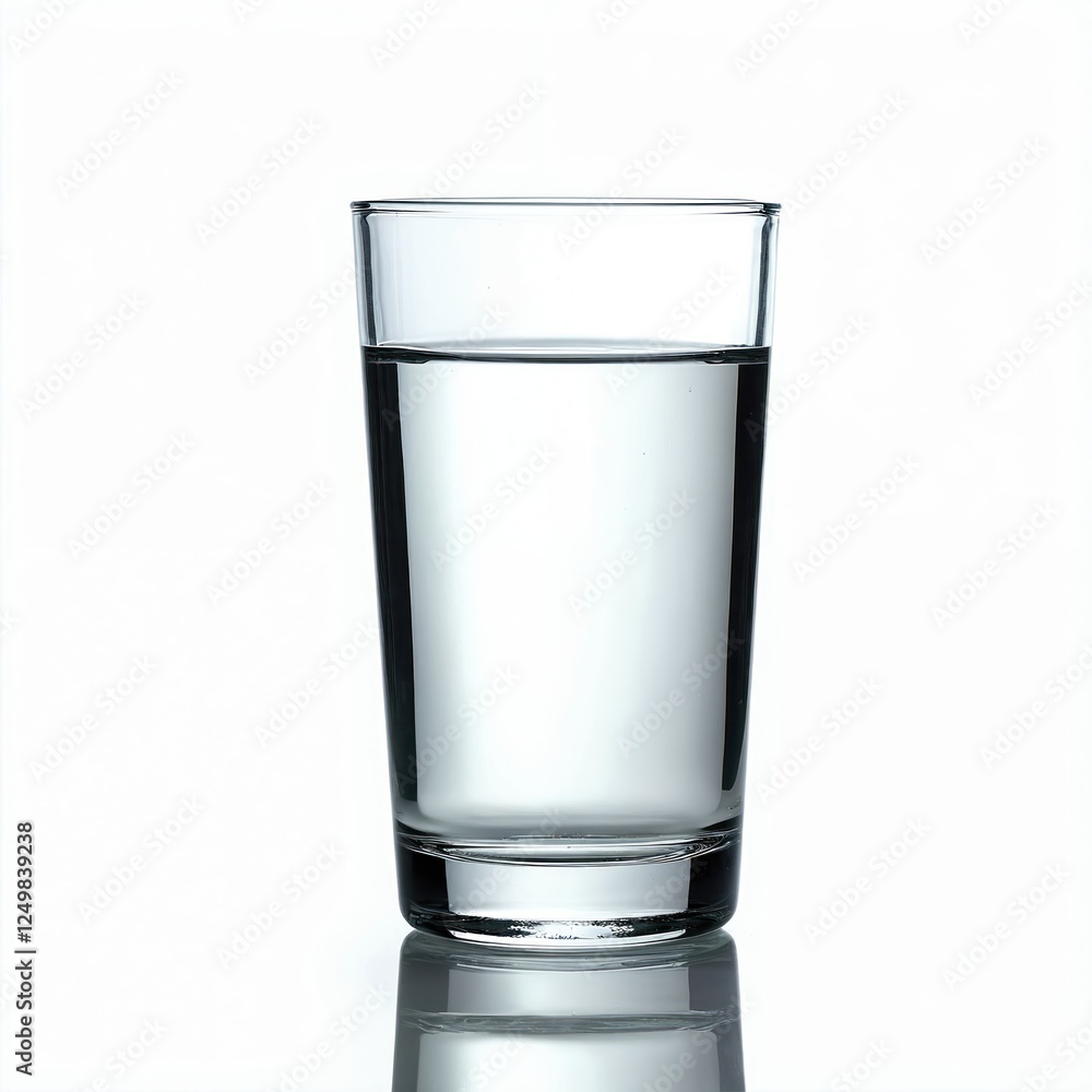 Clear glass filled with pure water against white background. Healthy ...