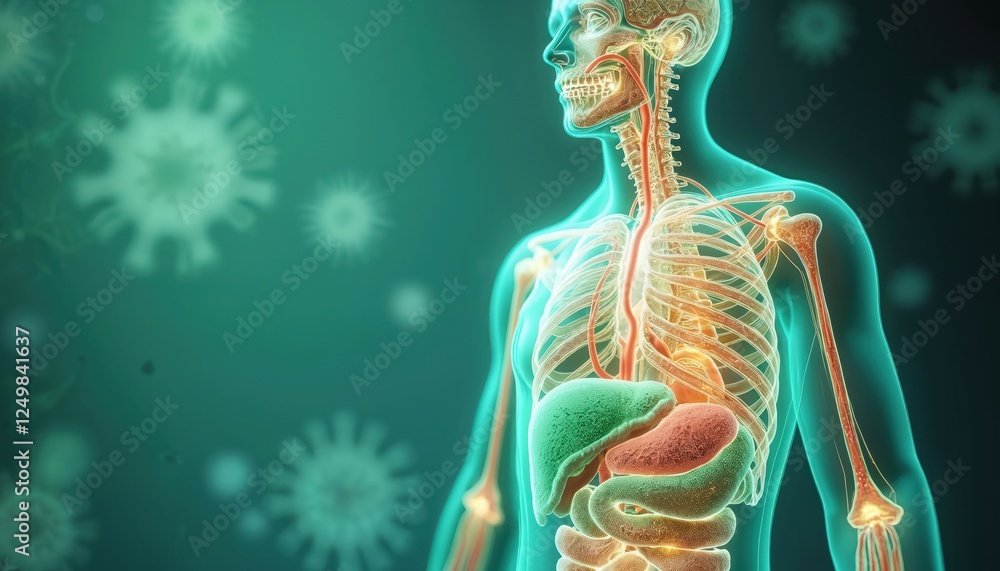 3D illustration of lymphatic system with highlighted lymph nodes ...