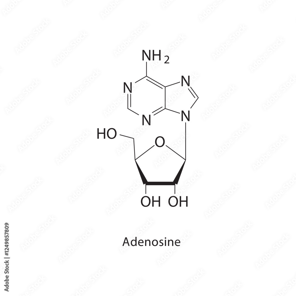 Adenosine skeletal structure.Nucleotide/Nucleoside compound schematic ...