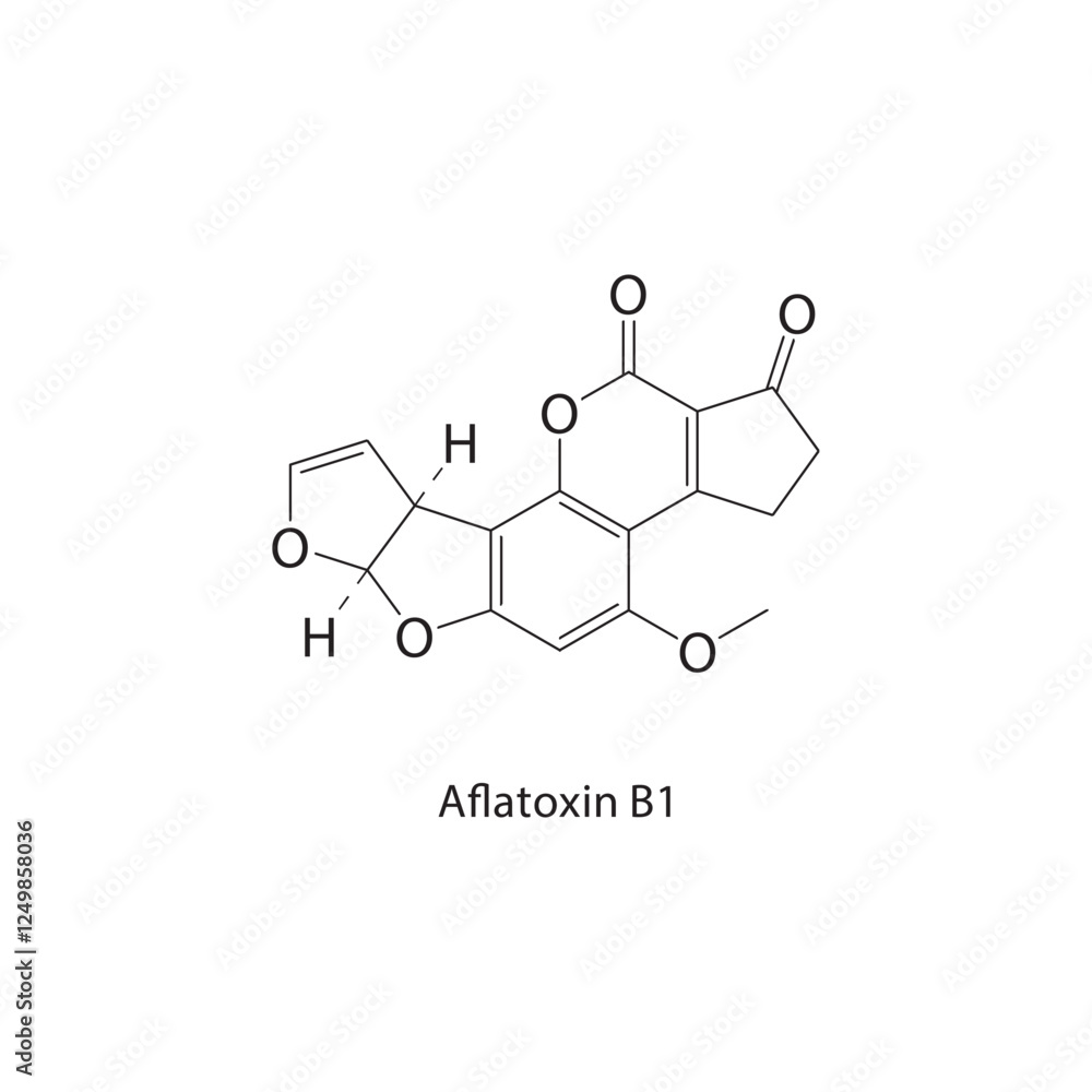 Aflatoxin B1 skeletal structure.Sulfur-Containing Compound compound schematic illustration ...
