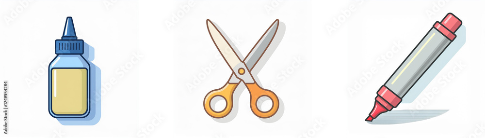 Craft tools for art projects. Image features a bottle of glue, a pair ...