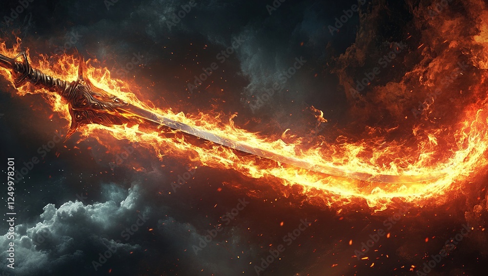 Blazing Sword: Fiery Weapon, Mythical Design, Epic Fantasy, Intense ...