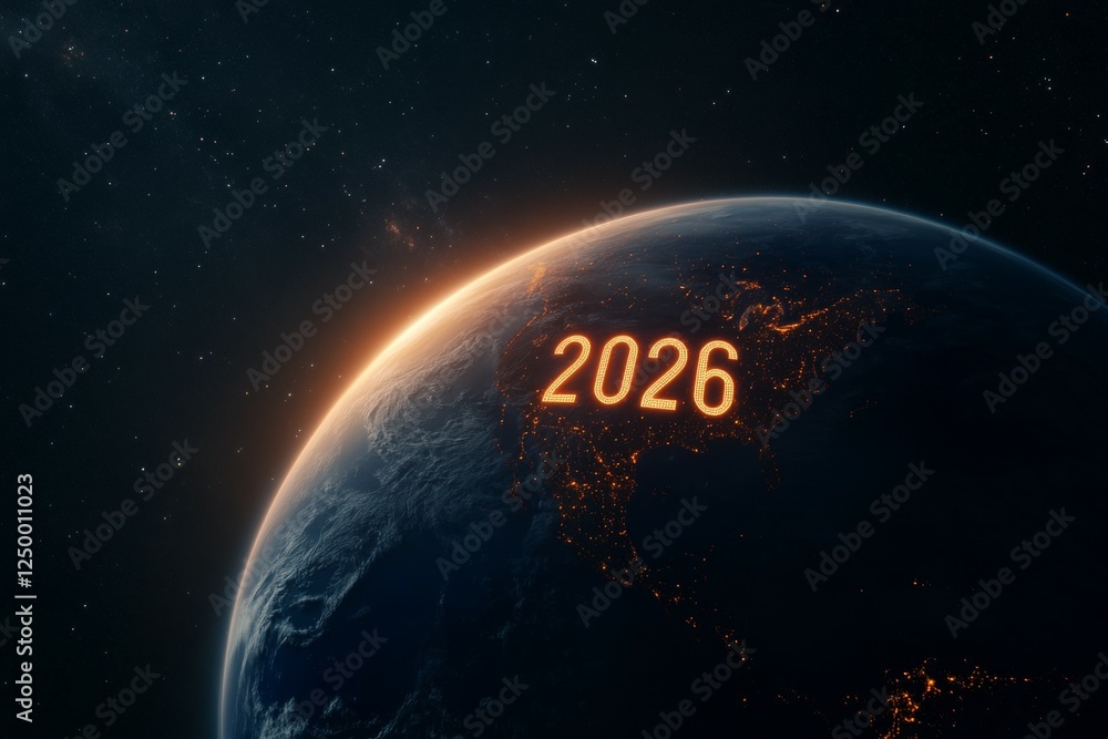Planet with the year 2026 written on it Stock Photo | Adobe Stock