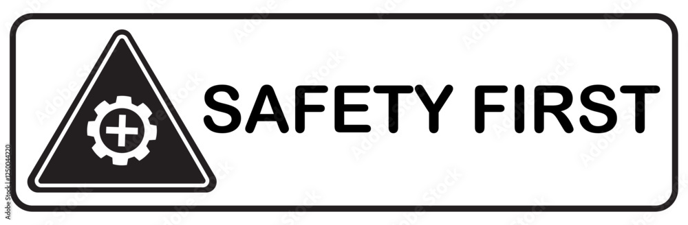 Safety First Warning Sign with Gear and Medical Cross Symbol for ...