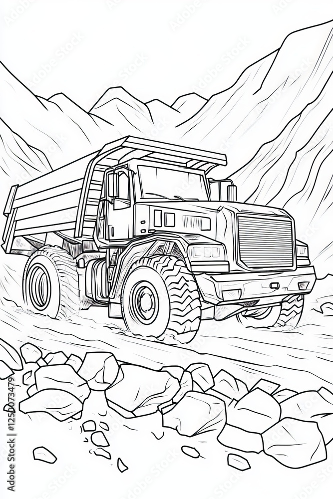 Coloring Page Heavy Truck in Mountain Quarry Stock Illustration | Adobe ...